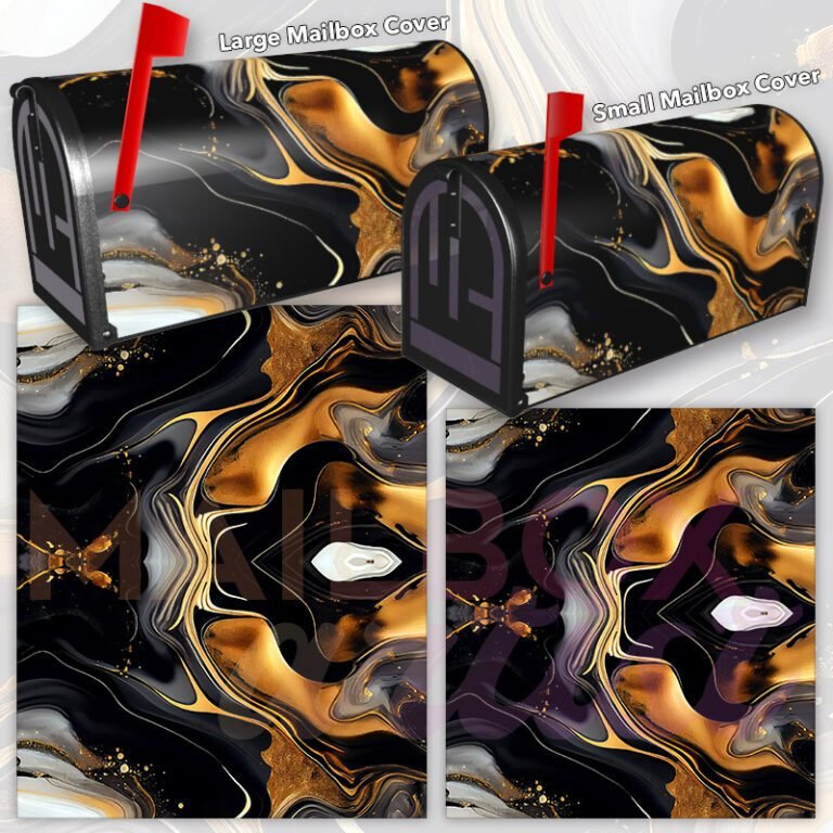 Black and Gold Marble Design Decorative Rural Farm Mailbox Cover ...